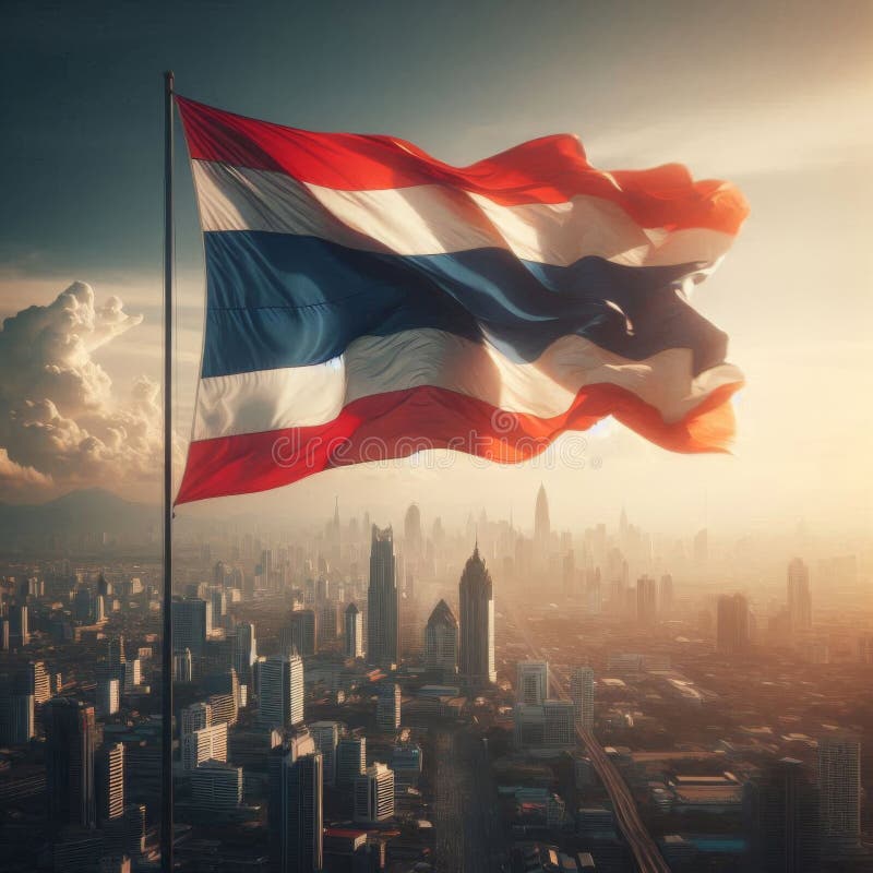 Thai Flag Flying in the Air, Highlighting the Red, White, and Blue ...