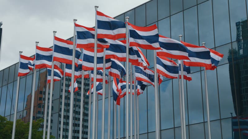 Thai Flags Flying Outside Modern Building Stock Video - Video of ...