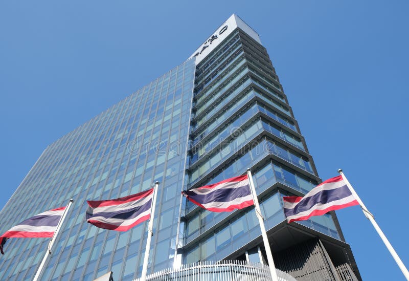 Thai Flags Wave in Front of Modern Glass Mixed-use Building Editorial ...