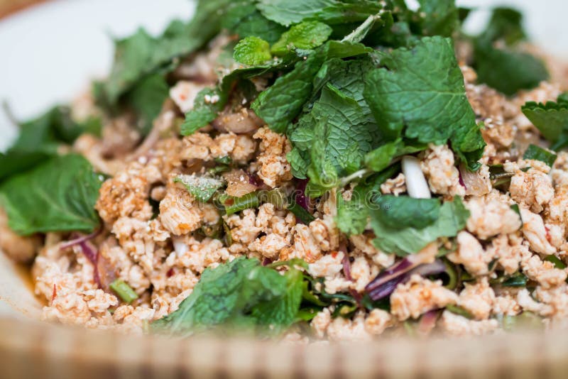 Thai Food with Chicken, Vegetables and Mint Stock Photo - Image of ...