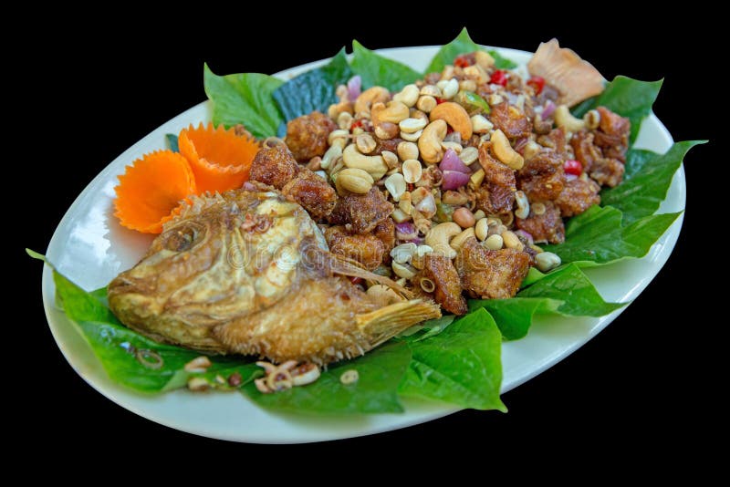 Fried Ruby Fish Topping with Cashew Nuts, Focus Selective Stock Image ...
