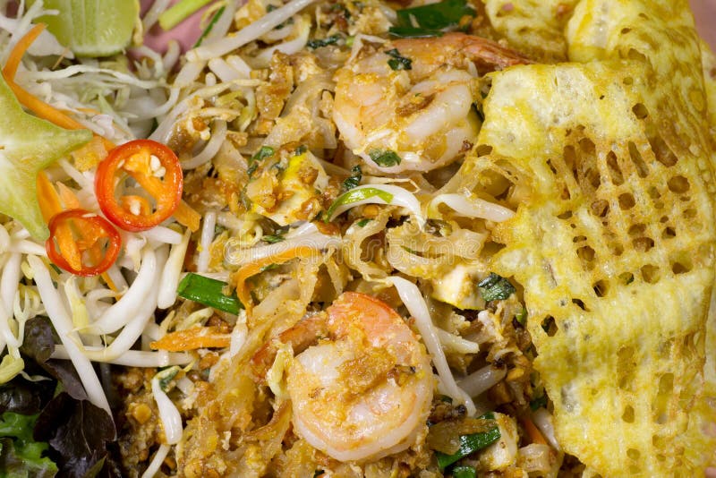 Thai Food Fried Rice Sticks With Shrimp Stock Image - Image of food ...