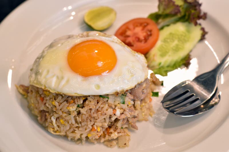 Thai Food, Pork Fried Rice with Fried Egg. Stock Image - Image of food ...