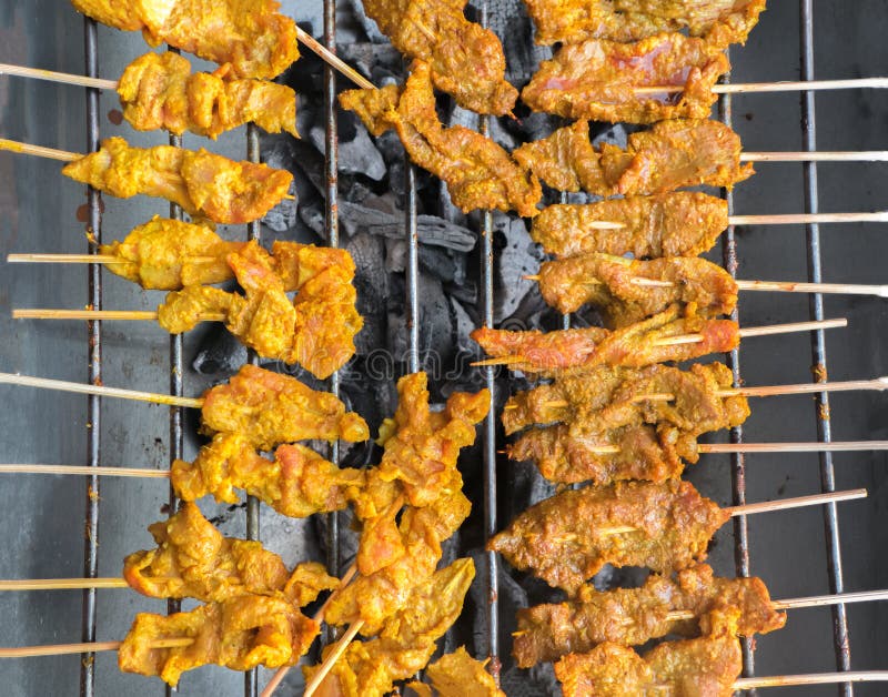 Thai Food, Pork Sate on Grilled Stock Photo - Image of food, singapore ...