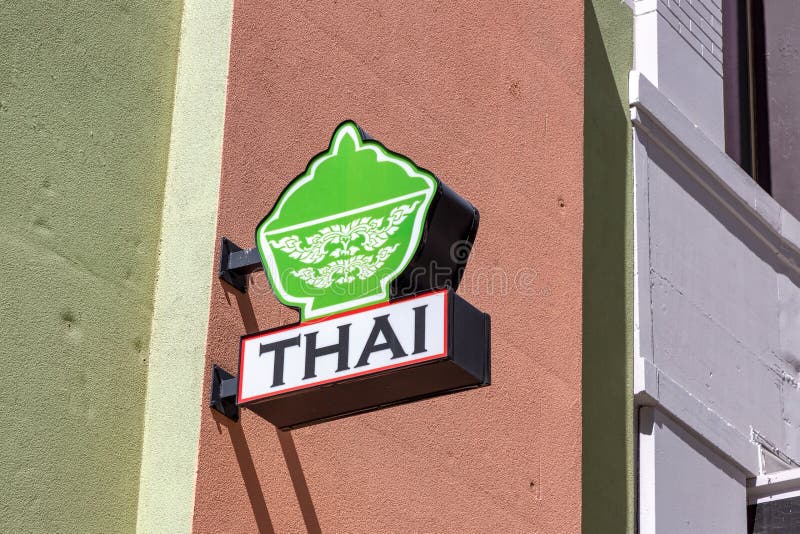 Thai Food Restaurant Sign Mounted on a Subtle but Colorful Painted ...