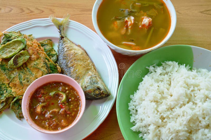 Thai Food Set Eat Couple with Plain Rice Stock Photo - Image of main ...