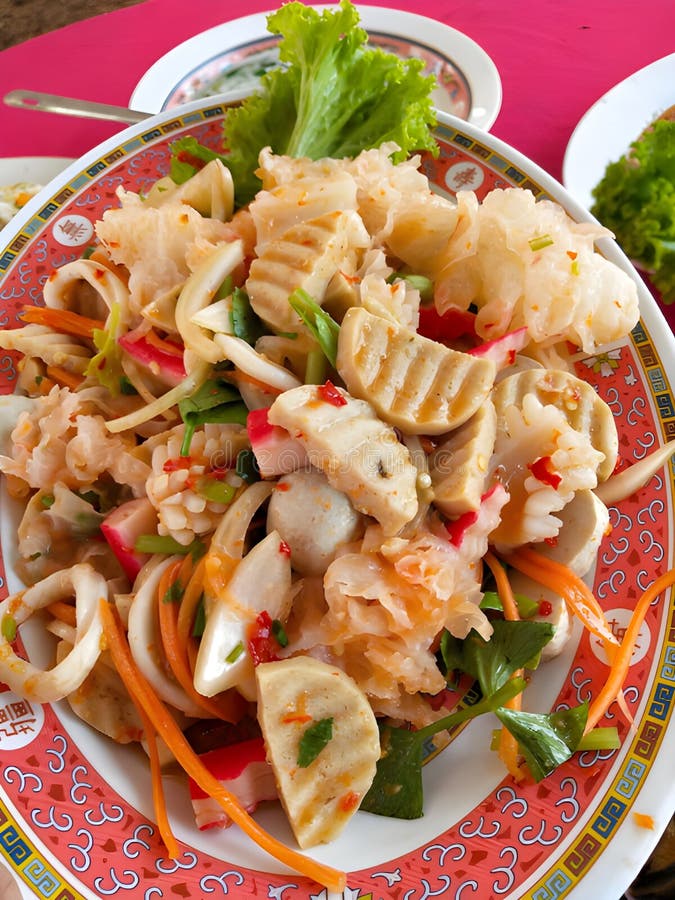Thai Food, Spicy Salad with Squid and Vegetables Stock Image - Image of ...