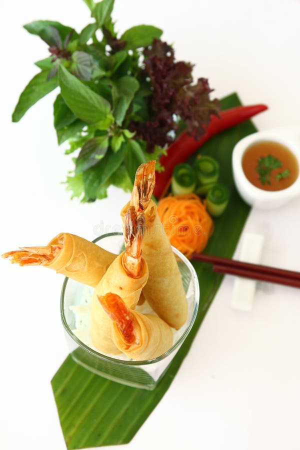 Thai Food, Spring Roll Prawn, Salad Stock Photo - Image of rolls ...