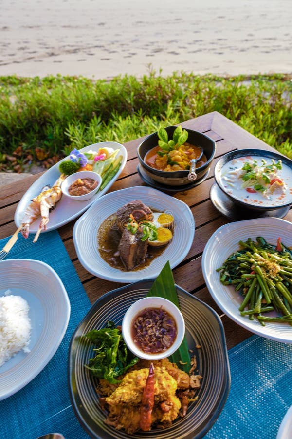 Thai Food on a Table on the Beach in Thailand Stock Image - Image of ...