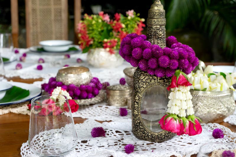 Thai Food Table Decoration Silver Ware Garland Stock Photo - Image of ...