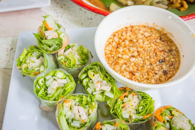 Thai fresh Spring Roll stock image. Image of roll, plate - 44367105