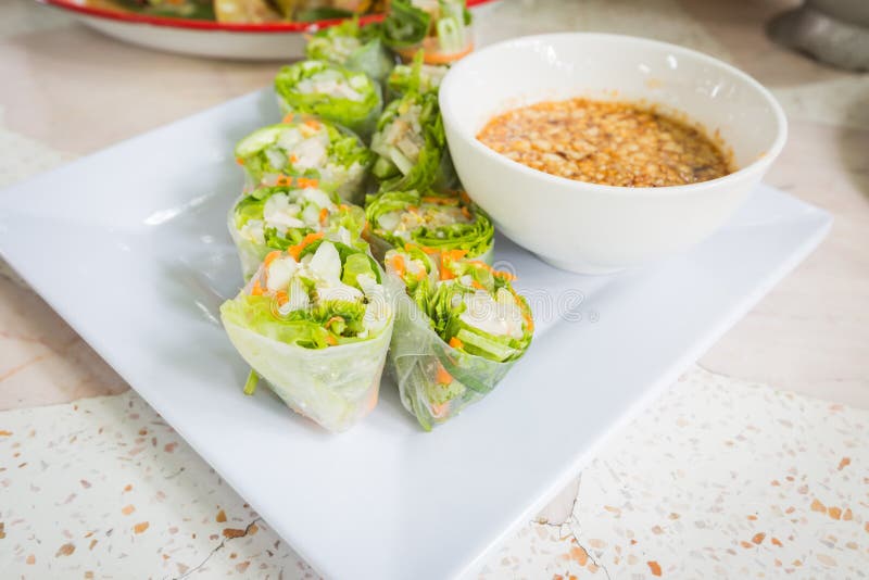 Thai fresh Spring Roll stock image. Image of asia, white - 44367133
