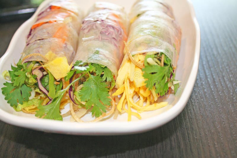 Thai fresh spring rolls stock photo. Image of rice, paper - 133523364