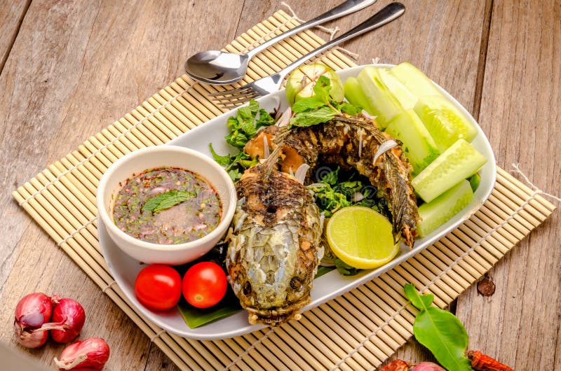 Thai Fried Fish with Chilli Spicy Stock Image - Image of carrot ...