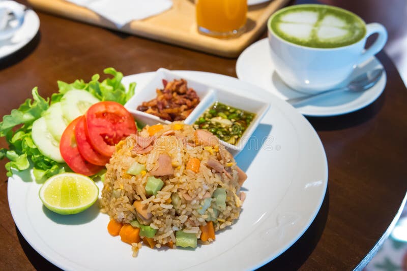 Thai fried rice with ham stock image. Image of carrot - 95324099