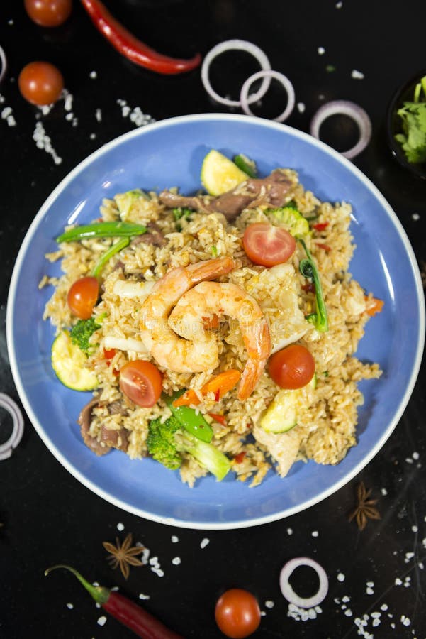 Thai Fried Rice with King Prawn Stock Photo - Image of kitchen, fired ...