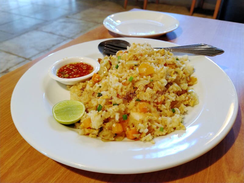 Thai Fried Rice, Lemon, Fish Source Stock Image - Image of rice, lunch ...