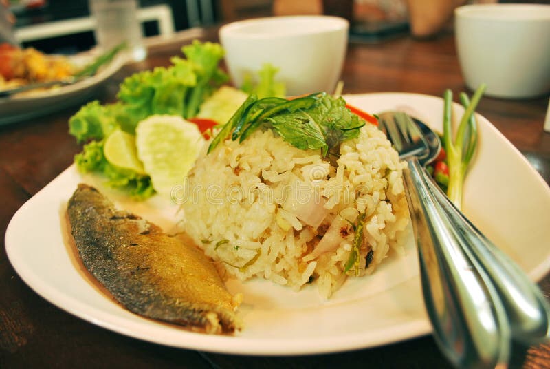Thai Fried Rice with Mackerel Stock Photo - Image of fried, lemon: 44488472