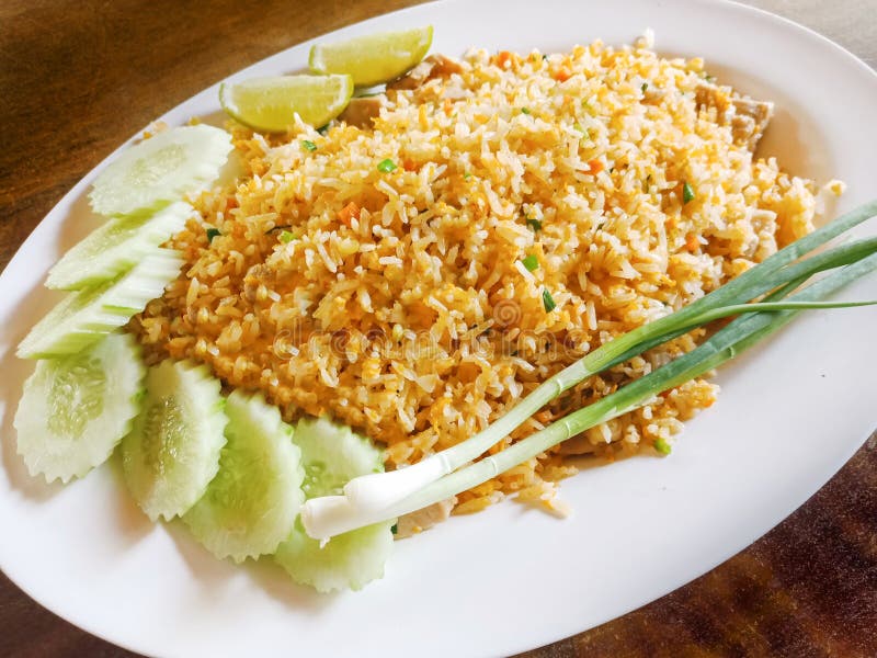 Thai Fried Rice with Onion and Cucumber Stock Image - Image of food ...