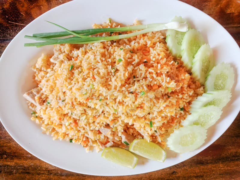 Thai Fried Rice with Spring Onion and Cucumber Stock Image - Image of ...