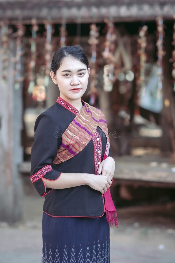 Thai Girl in the Phu Thai Tribe Standing in the Thai Temple Area Stock ...