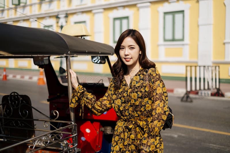 Thai girl with tuk tuk stock photo. Image of abstract - 181992132