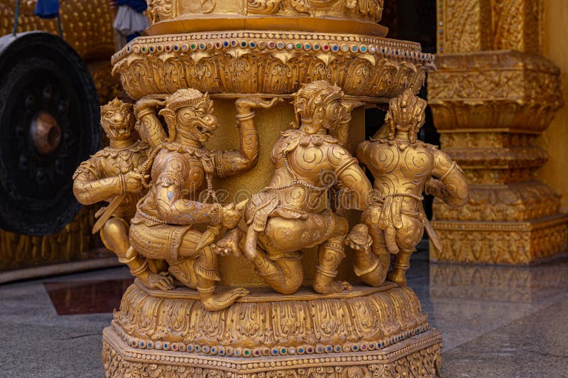 Golden Monkey Under Temple Pole Stock Image - Image of style, design ...