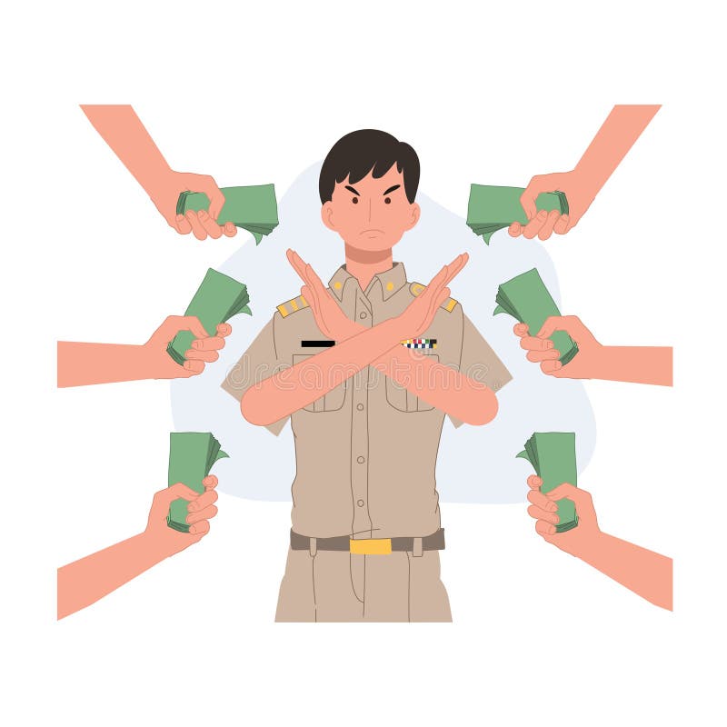 Thai Government Officer Cartoon Refusing Bribe with No Gesture in Anti ...