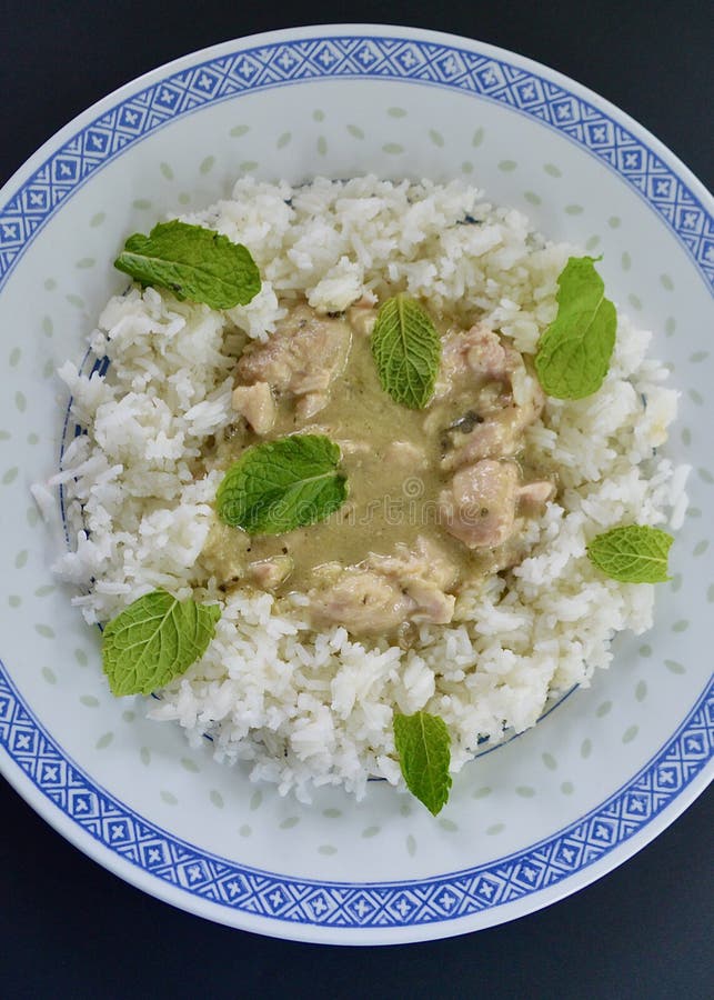 Thai Green Chicken Curry with White Rice Stock Image - Image of recipe ...