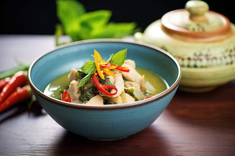 Thai Green Curry with Chicken in a Ceramic Bowl Stock Image - Image of ...