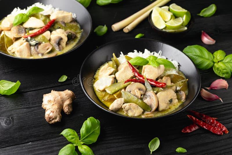 Thai Green Curry with Chicken and Vegetables Stock Image - Image of ...