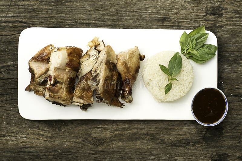 Thai Grilled Chicken with Sticky Rice Stock Image - Image of light ...