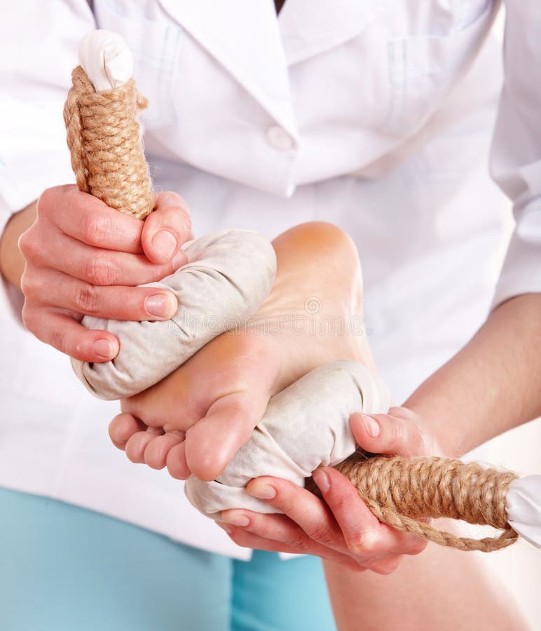 Thai Herb Compress Massage of Leg. Stock Image - Image of health ...