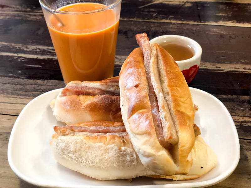 Thai Hot Milk Tea and Vietnamese Bread the Breakfast Stock Photo ...