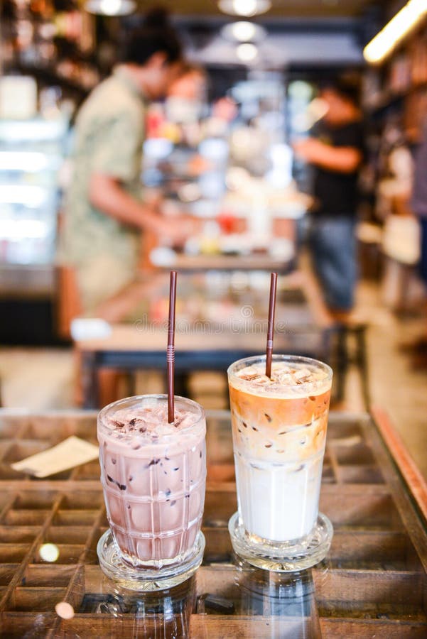 Thai Iced Tea and Iced Chocolate in Glass Stock Photo - Image of thai ...