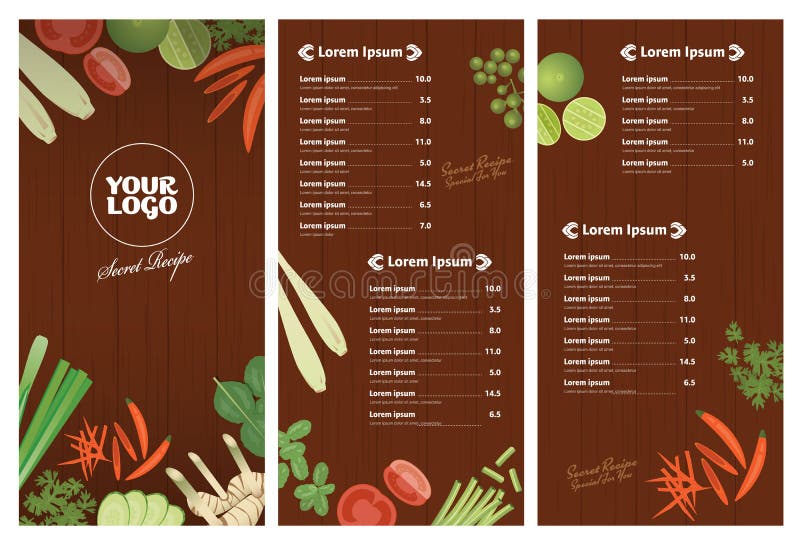 Thai Ingredients Restaurant Menu Template on Wooden Background Stock ...