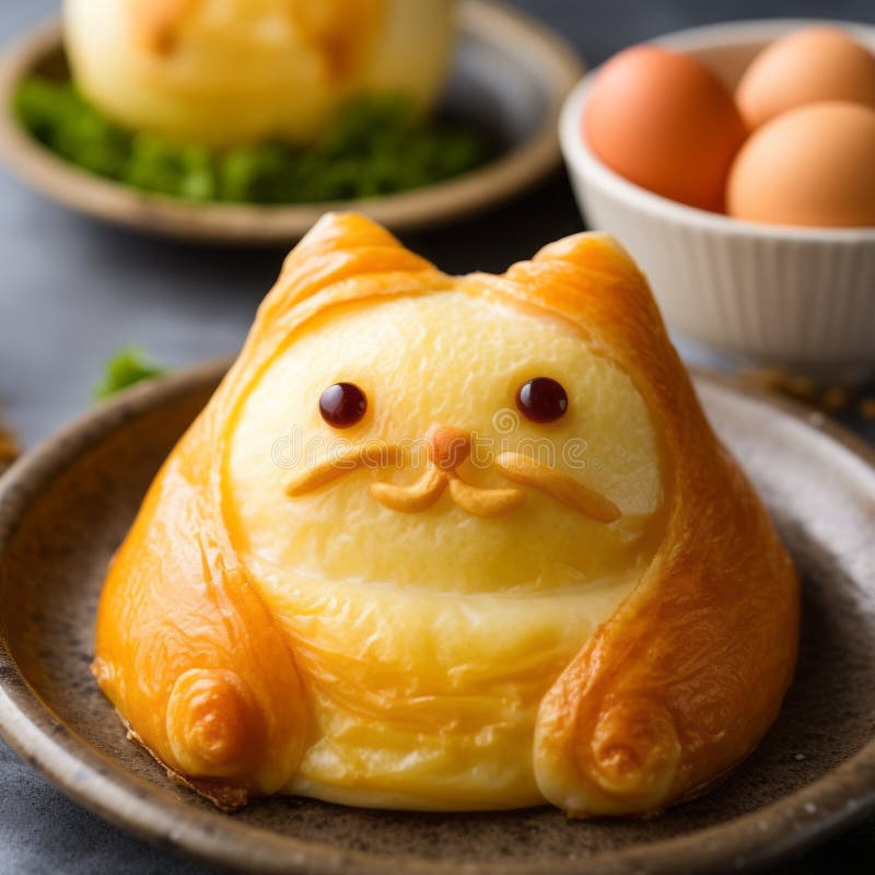 Thai-inspired Cat Shaped Bread with Egg Surrounding Stock Illustration ...