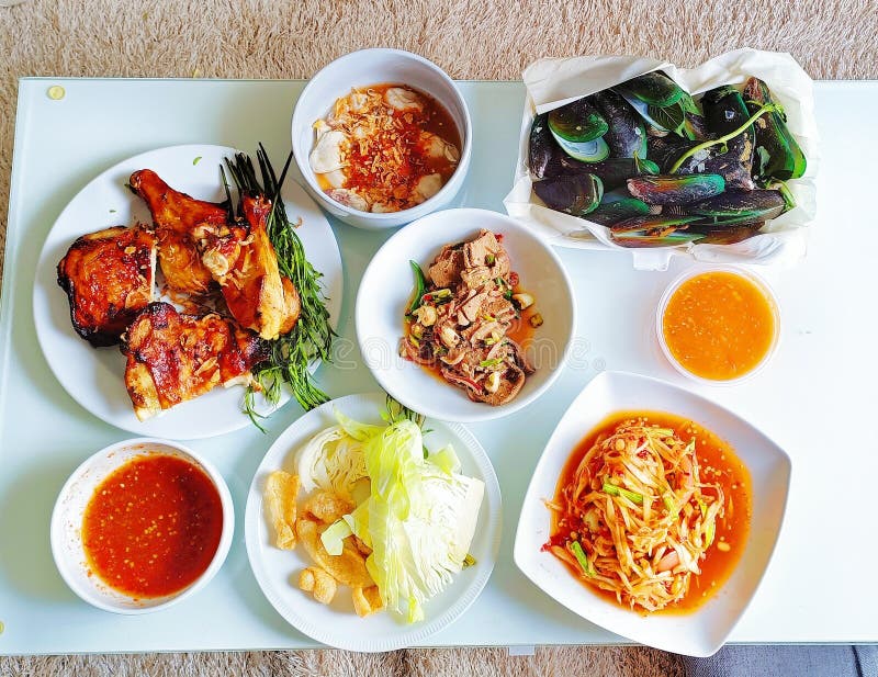 Thai Isaan Food Raw Meat Salad with Fresh Blood Stock Photo - Image of ...