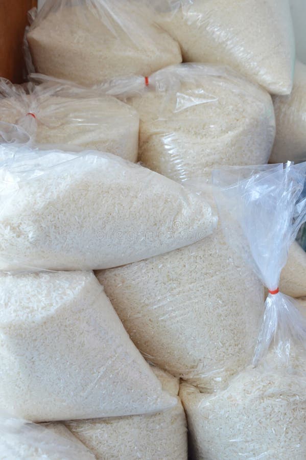 Thai Jasmine Rice Paddy Packing in Plastic Bag Stocking on Storehouse ...