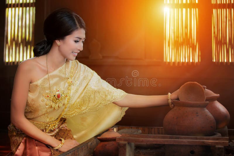 Thai Lady Cooking with Original Thai Style Stock Photo - Image of ...