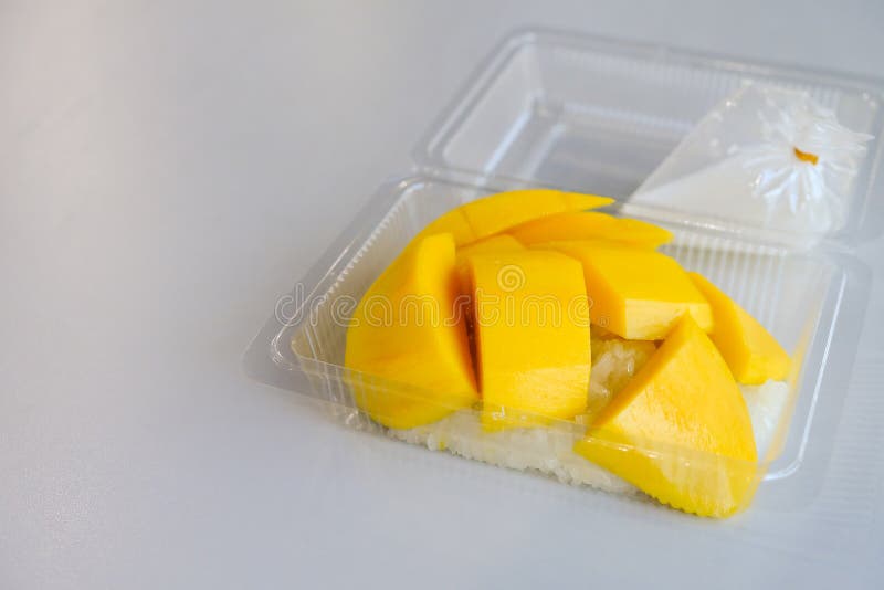 Thai Mango Sticky Rice in Clear Plastic Box Stock Image - Image of ...