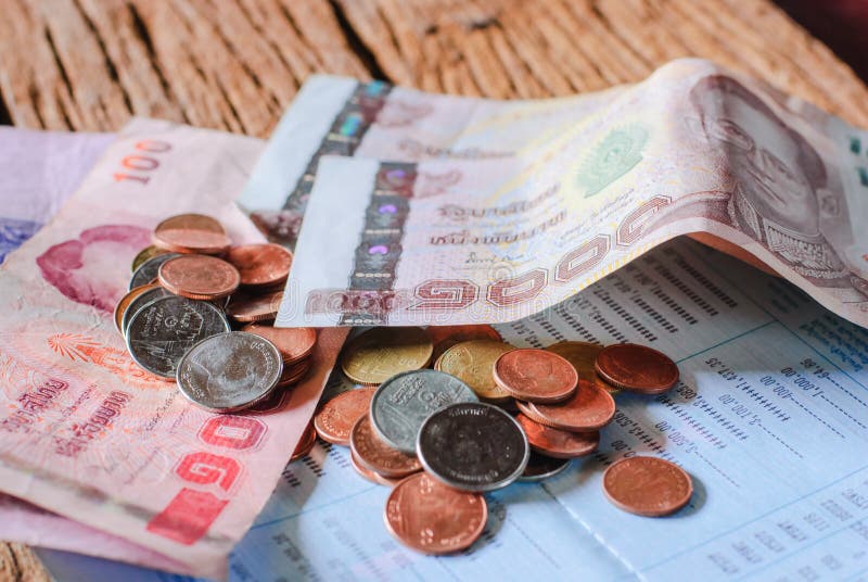 Thai Money Bath and Saving Account Passbook Stock Photo - Image of book ...