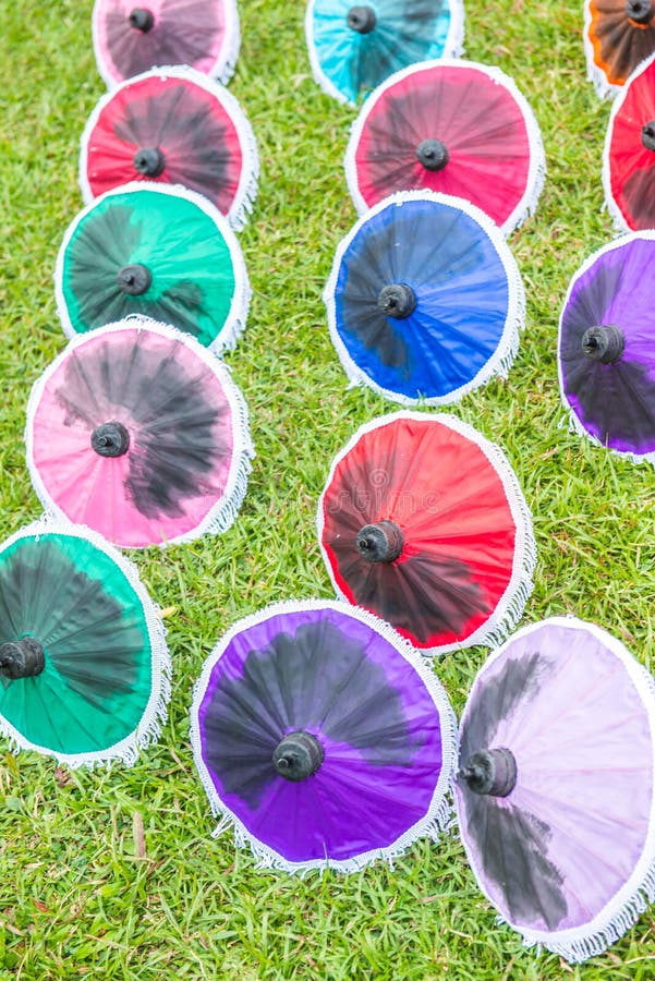 Thai Native Umbrella on Grass Stock Photo - Image of chiang, color ...