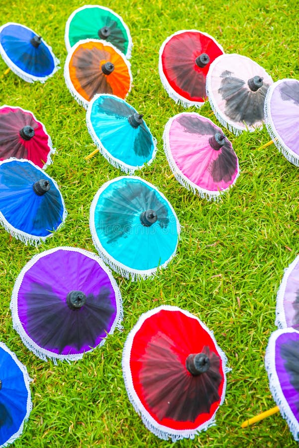 Thai Native Umbrella on Grass Stock Photo - Image of umbrella, colour ...