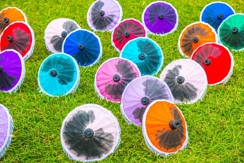 Thai Native Umbrella on Grass Stock Image - Image of multicoloured ...