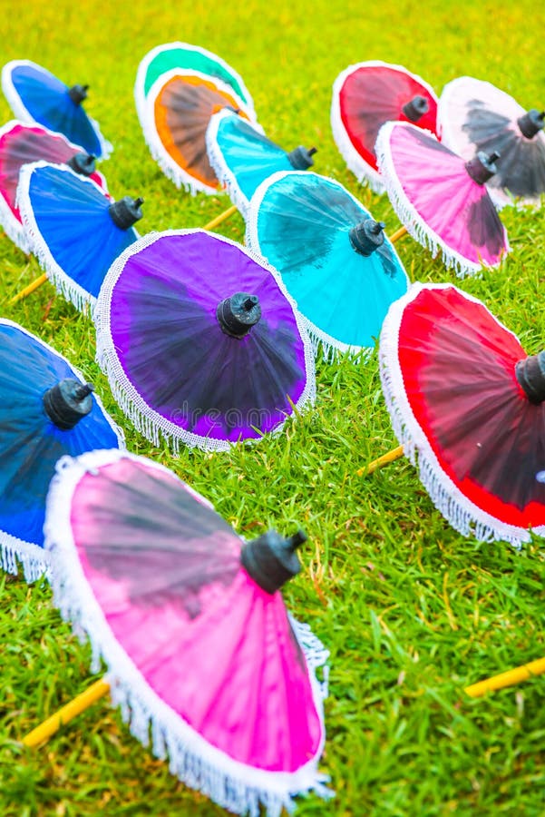 Thai Native Umbrella on Grass Stock Image - Image of decorated ...