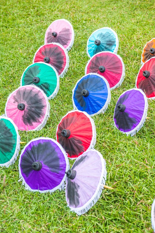 Thai Native Umbrella on Grass Stock Image - Image of beauty, backdrop ...