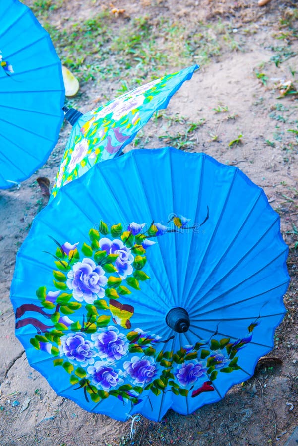 Thai Native Umbrella on Ground Stock Image - Image of decorative ...