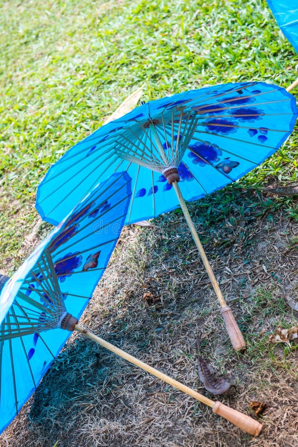 Thai Native Umbrella on Ground Stock Photo - Image of umbrellas, native ...