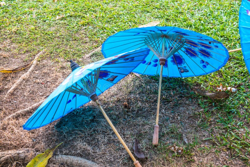 Thai Native Umbrella on Ground Stock Photo - Image of decorative ...